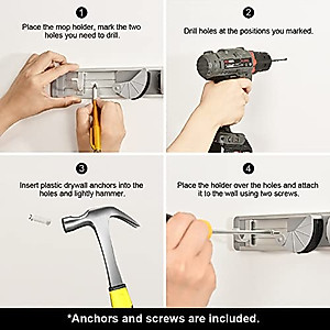 windson Mop Broom Holder Wall Mount-Adjustable Mop Broom Closet Organizer Racks for Kitchen, Garage, Home Tools Storage(3 Slots with 4 Hooks)