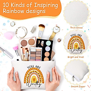 Inbagi 10 Set Inspirational Gifts Bulk for Women with 10 Keychains and 10 Bags Thank You Employee Appreciation for Adults (Rainbow)