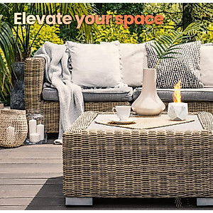 Levaly Tabletop Fire Pit for Indoor Outdoor - White Geometric Smokeless and Odorless Table Top Firepit Bowl - Mini Portable Firebowl - Cement Fireplace - Backyard Patio Balcony Smores,Ethanol Biofuel