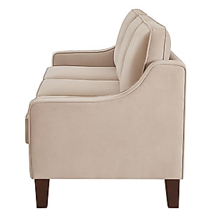 FAVSH Velvet Upholstered 3 Seats Sofa Couch with Wooden Legs and Removable Cushions for Livingroom,Apartment,Office,Taupe, 74" W