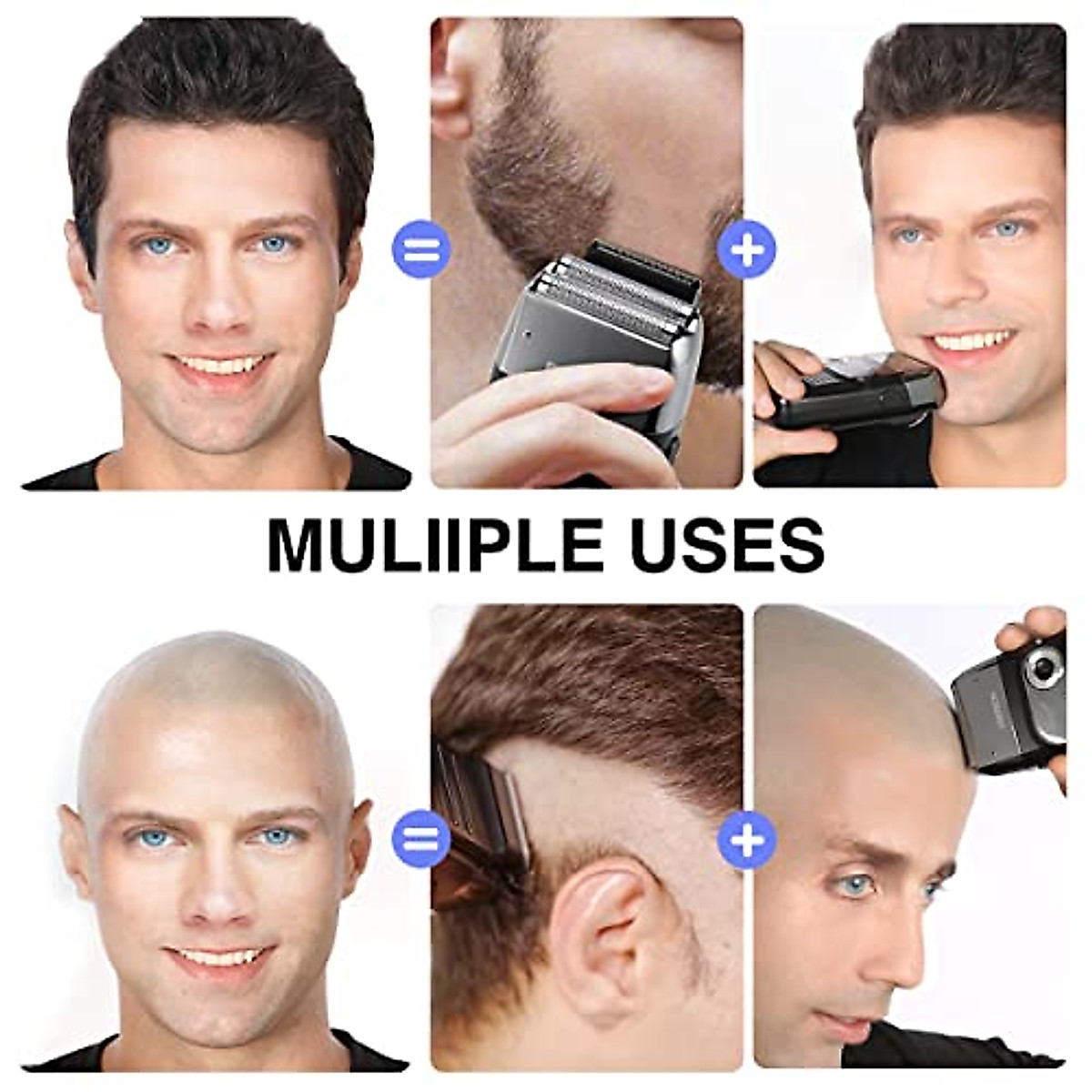 Electric Foil and Bald Shavers 2 in 1 Double Shaver for Men Blade and Popup Beard Trimmer with Rechargeable 2 Head 3 Adjustable Speeds Beard Shaver by Pritech