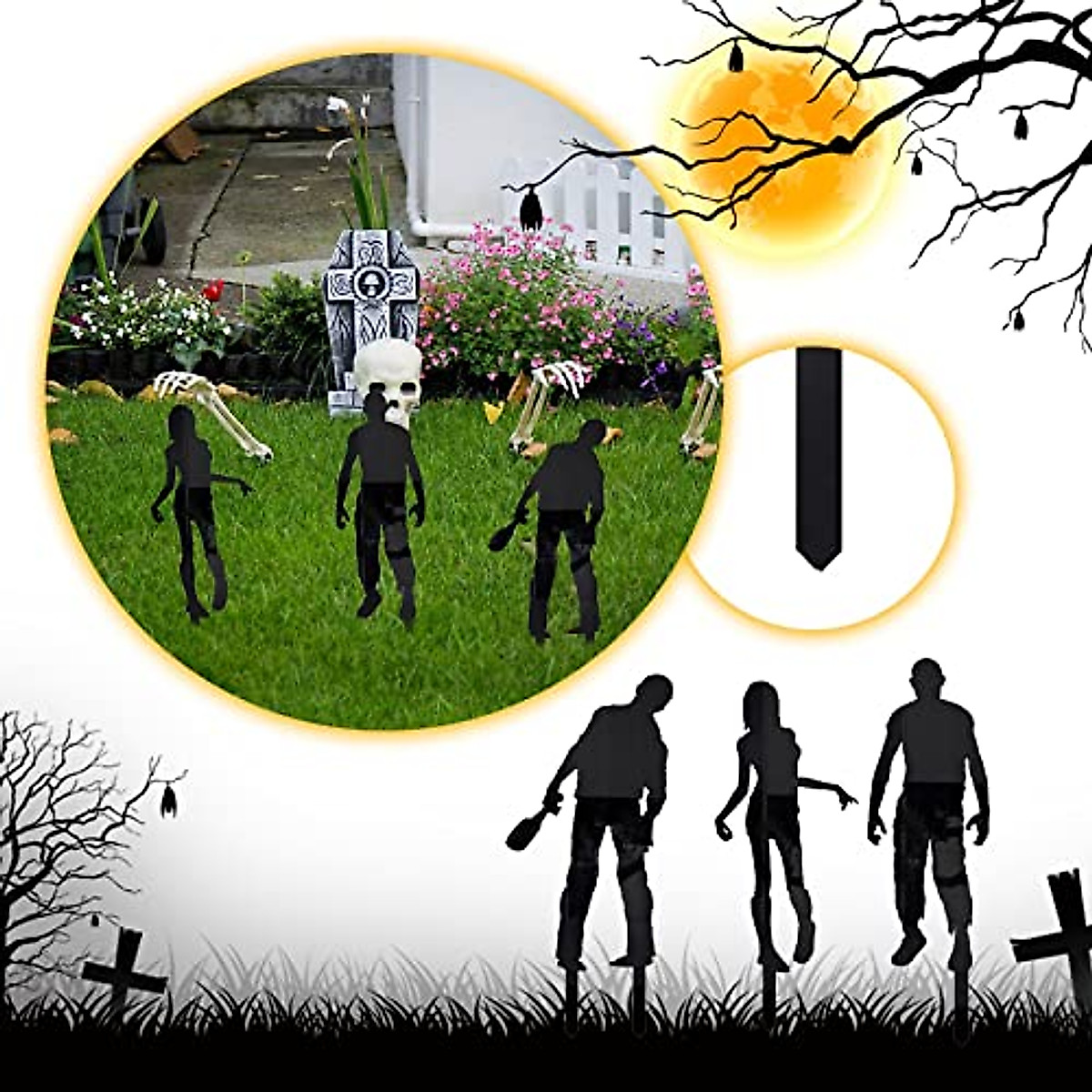 Halloween Decorations Zombie Yard Sign Stakes Silhouette Garden Stakes Outdoor Statues Decor Patio Yard Signs Halloween Yard Art Props Scary Holiday Home Garden Party Supplies