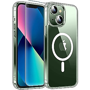 Redpepper Magnetic for iPhone 13 Mini case[Compatible with Magsafe][Tempered Screen Protector][Non-Yellowing] Slim Shockproof for iPhone 13 Mini Phone case Cover 5.4 Inch-Clear