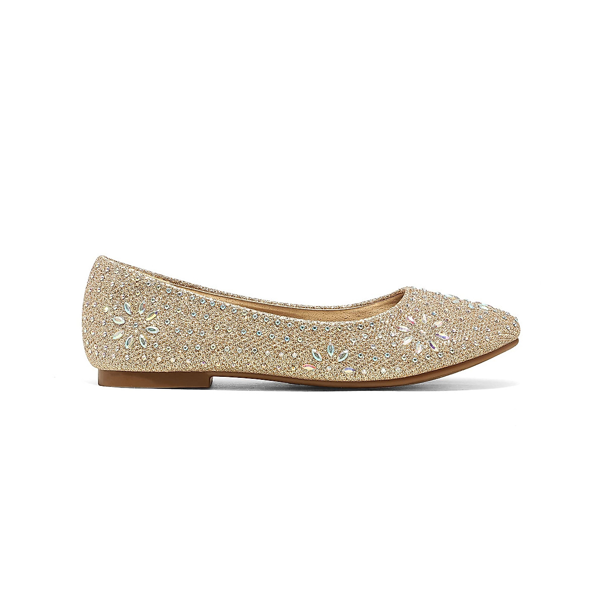 DREAM PAIRS Girls Dress Shoes Slip-on Rhinestone Glitter Ballet Flats for Wedding, Party, Birthday, Prom, Little Kid/Big Kid,Size 2 Little Kid,Nina-100-Gold Glitter,NINA-100