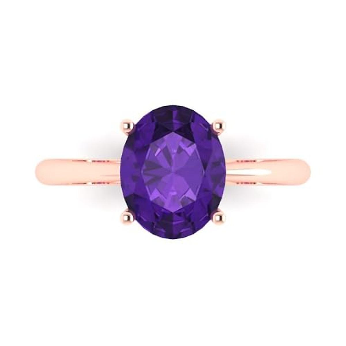 Clara Pucci 2.5ct Oval Cut Solitaire Natural Purple Amethyst Engagement Wedding Bridal Promise Anniversary Ring 18K Rose Gold Size 3.75