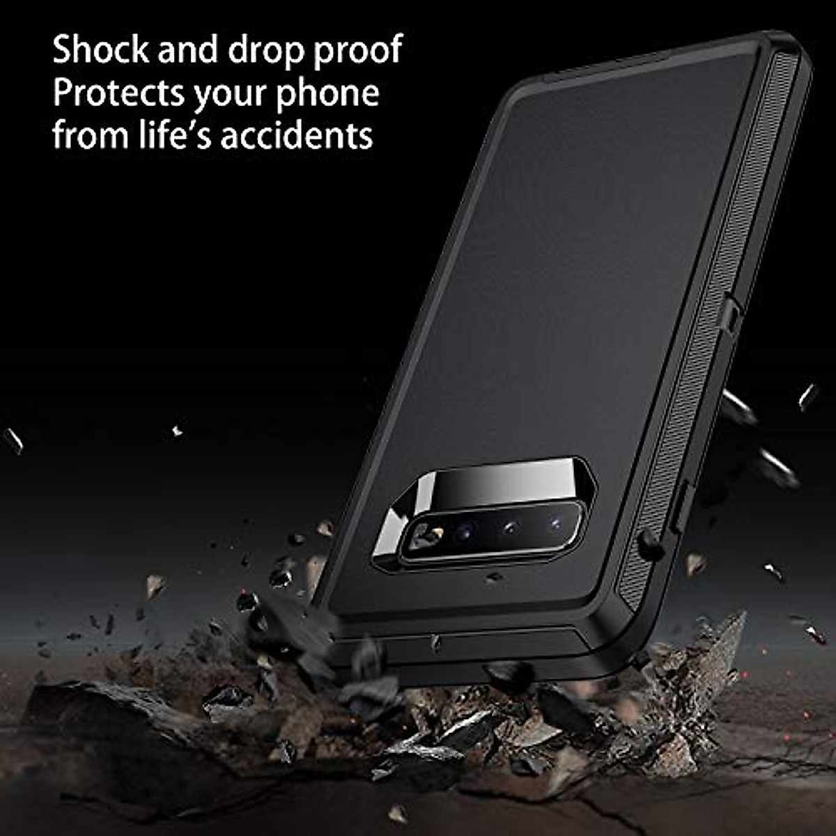 Regsun for Galaxy S10 Plus Case,Shockproof 3-Layer Full Body Protection [Without Screen Protector] Rugged Heavy Duty High Impact Hard Cover Case for Samsung Galaxy S10 Plus,Black