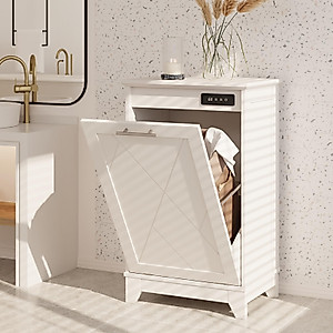 FiveWillowise Tilt Out Trash Cabinet, Kitchen Trash Can Cabinet w/Negative ion and deodorizing Function, Dog Proof 20 Gallon Garbage Can Cabinet for Kitchen, Bathroom, Living Room, White