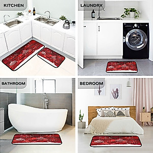 Christmas Balls Red Kitchen Rugs 2 Pieces, Snow Floor Mat Room Area Rug Washable Carpet Perfect for Living Room Bedroom Entryway