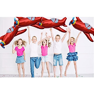 4 Pcs Large Red Airplane Helicopter Plane Foil Balloon Aviator Adventure Themed Birthday Party Decorations(37x31inch)