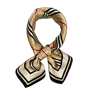 JERLA Women's Men's Small Square 100% Real Mulberry Silk satin Scarfs Hair head face scarf 21" x 21" (Stripe khaki)