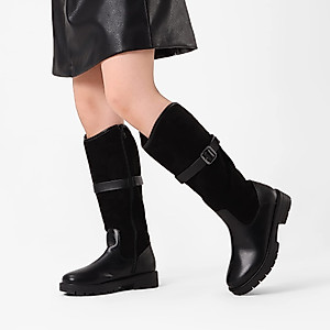 DREAM PAIRS SDBO221K Girls Knee High Buckle Fashion Riding Boots Little Kid/Big Kid Black Size 4