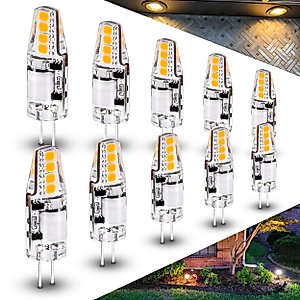 G4 LED Bulb 2W 2700K Warm White AC/DC 12V 10W-20W T3 JC Type Bi-Pin G4 Base Halogen Bulb for Outdoor Landscape Path Lighting Under Cabinet Puck Lights Chandelier RV Camper Boats,No-Flicker,10 Pack