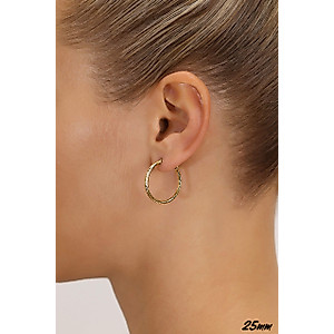 14k Yellow Gold Hand Engraved Full Diamond-cut Round Hoop Earrings (25mm (1 inch))…