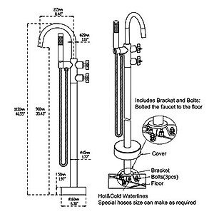 Artiqua Freestanding Bathtub Faucet Tub Filler Black Floor Mount Brass Faucets with Hand Shower