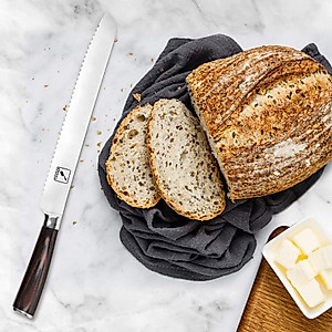 lmarku Bread Knife and Cleaver Knife Bread Slicing Knife 10-Inch Serrated Edge Cake Knife Meat Cleaver 7" High Carbon Steel Chef Knife