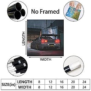 XPFFF JDM Car Posters R34 Canvas Art Painting Decor Wall Posters Family Bedroom Hotel Restaurant Gym Office Decorative for Room Aesthetic Gift Poster 12×12inchs(30×30cm)