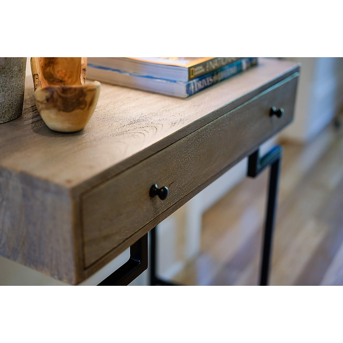 Posh Pollen Cambridge Writing Desk, Office Furniture Console Table, Grey