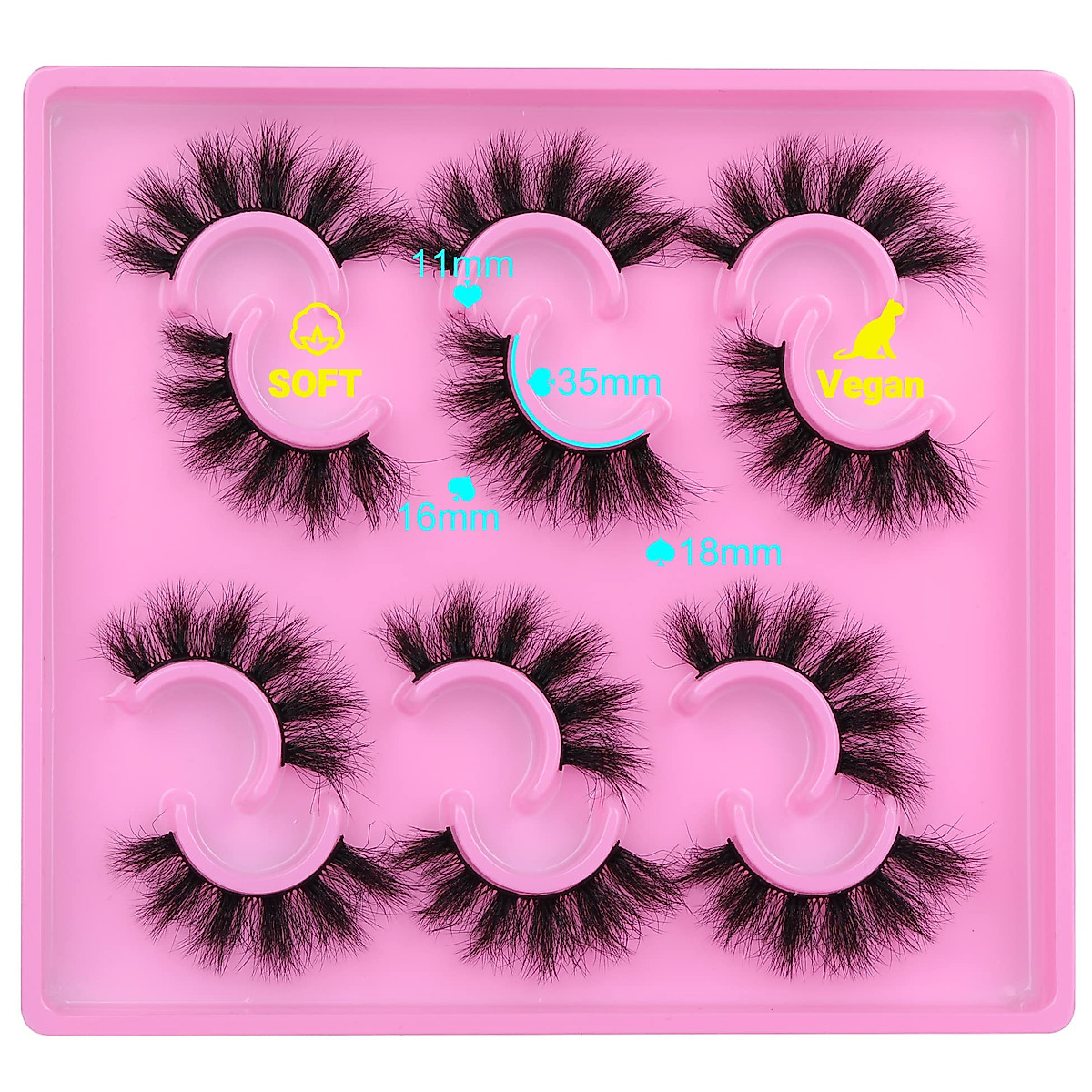 Mink Lashes Fluffy 18mm False Eyelashes Wispy Natural Look 6 Pairs 6D Volume Thick Long Fake Eyelashes like Clusters by Pleell
