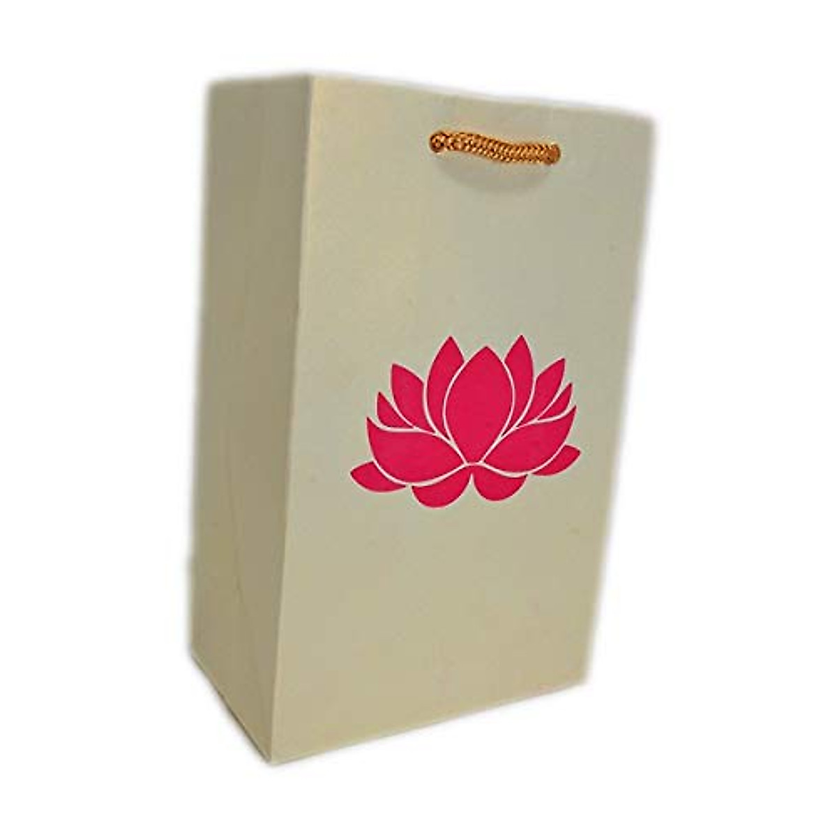 Desi Favors Lotus Gift Bags - Lotus Printed Paper Gift Bags for Christmas Weddings Birthdays Pooja/Puja Return Gifts Shagun Gift Bags - 7.4x4.7x3.14 Inch (Pack of 8)