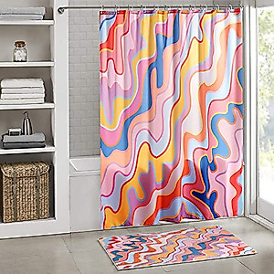 YoKii Vintage Abstract Small Area Rug 2x3 Faux Wool Hippie Aesthetic Colorful Striped Geometric Non-Slip Bathroom Rubber Backed Throw Rug for Kitchen Entryway Indoor Doormat, Orange and Blush