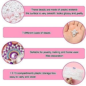 TOAOB 1400pcs White Pearl Beads for Jewelry Making 3mm to 14mm Plastic Pearl Beads Loose Round Faux Pearl Beads with Holes for DIY Crafts Earring Necklace Vase Filler and Home Decoration