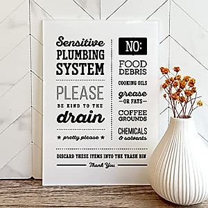5x7 Inch Sensitive Plumbing Please Be Kind to the Drain Designer Kitchen Sign ~ Ready to Stick, Lean or Frame ~ Premium Finish, Durable