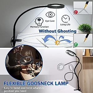 8X Magnifying Glass with Light and Stand, 2-in-1 Real Glass Lens Desk Lamp, 3 Color Modes Stepless Dimmable Magnifying Lamp & Clamp, Adjustable LED Lighted Magnifier for Reading, Crafts, Cross Stitch