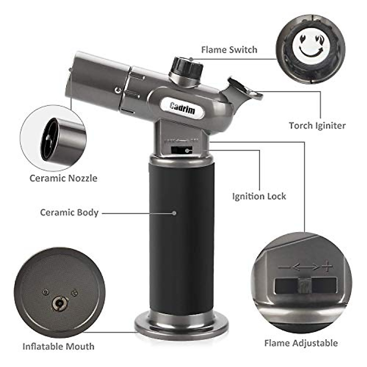 Cadrim Butane Torch, Refillable Culinary Blow Torch Double Fire Cooking Torch and Small Adjustable Flame Kitchen Torch for Creme Brulee, Baking BBQ(Butane Fuel Not Included)