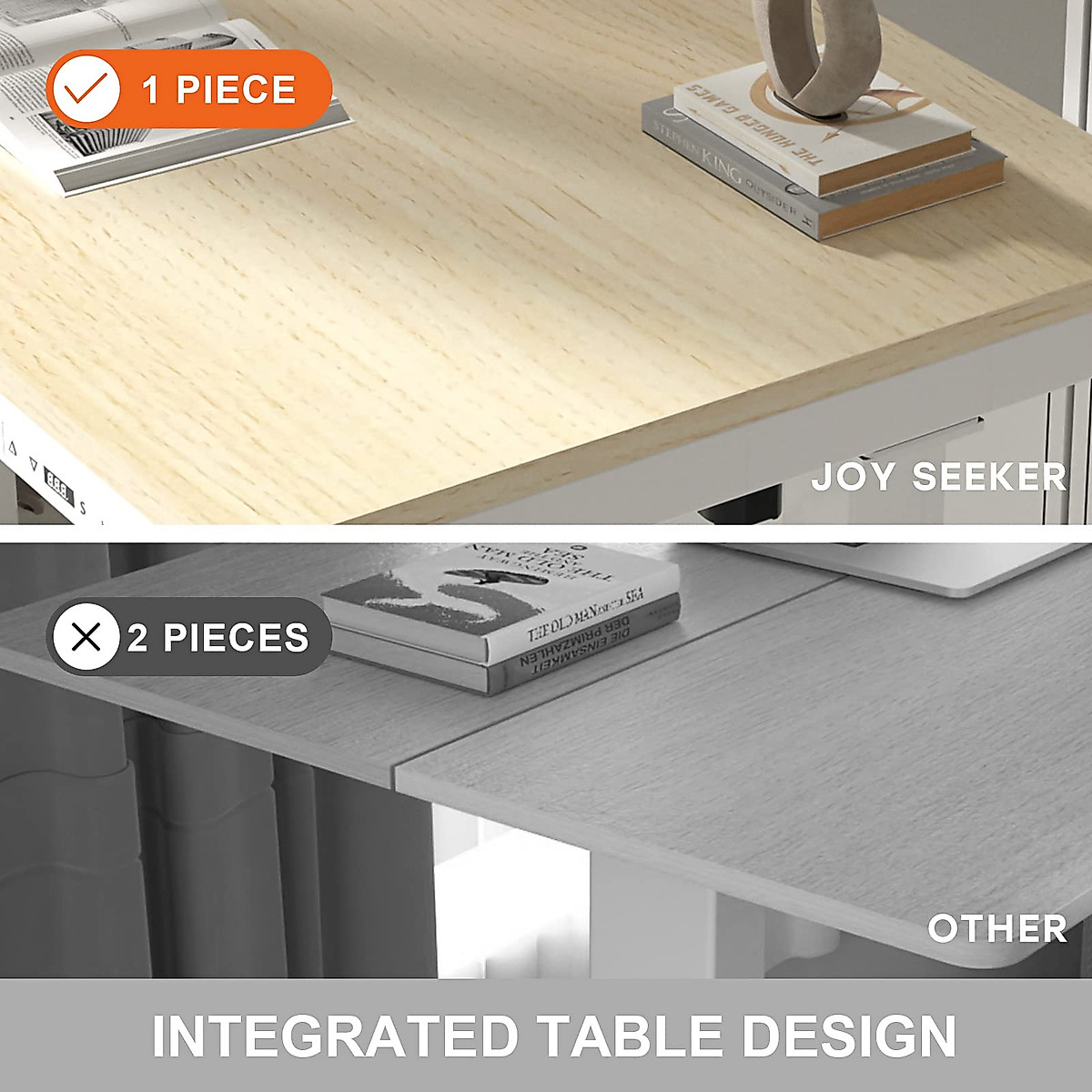 JYLH JOYSEEKER Electric Standing Desk with Drawers, Whole Piece 48 Inches Adjustable Height Desk, Modern Sit Stand Up Desk,Ergonomic Rising Desk for Home Office Workstation, Light Wood