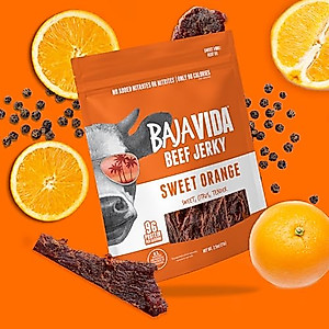 Baja Vida Sweet Orange Beef Jerky - Beef Jerky Snack Packs, Healthy Jerky, Gluten-Free, All-Natural Beef, No MSG, Made in the USA - 2.5 Oz (Pack of 4)