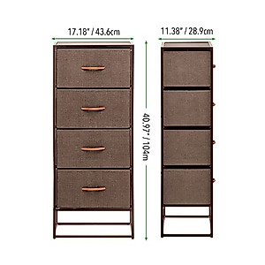 mDesign Storage Dresser Furniture Unit - Tall Standing Organizer Tower for Bedroom, Office, Living Room, and Closet - 4 Drawer Removable Fabric Bins - Espresso Brown