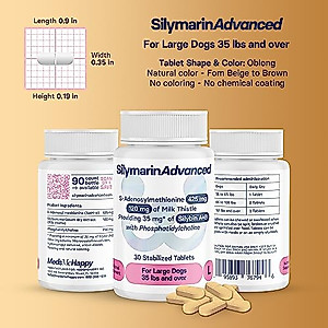 SilymarinAdvanced Liver Health Supplement for Large Dogs Combining S-Adenosylmethionine (Same) and Silybin, Liver Tablets, Cognitive Support, Pet Essentials & Wellbeing, 30 Tablets
