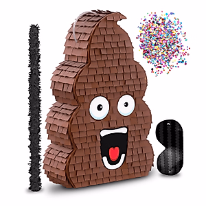 Funny Poop Piñata 4-Piece Set perfect for Birthday Parties, Decorations, Emoticon Parties, Fun shape, Great Party Addition for kids, teens, and adults (17”X10”) durable!
