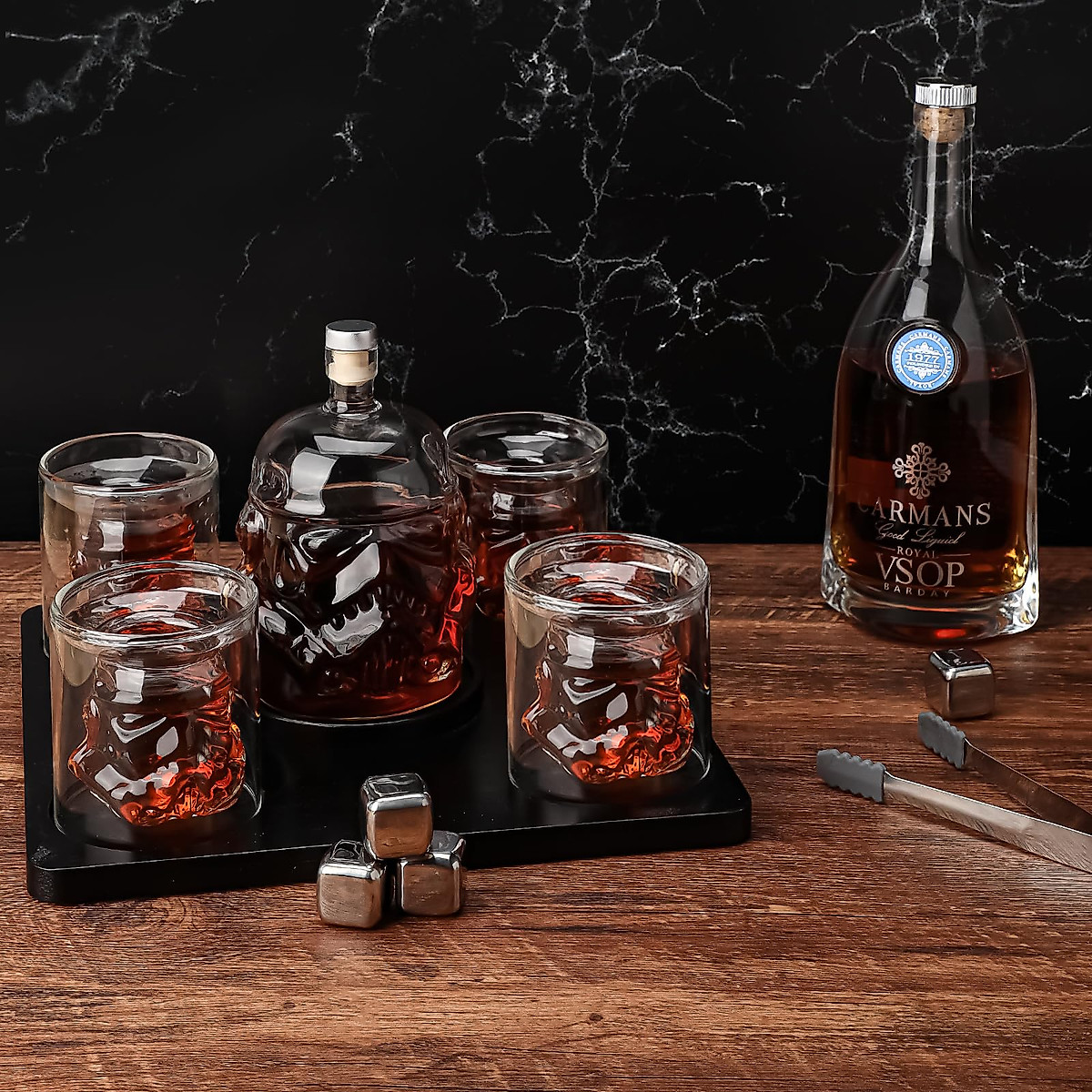 Yingluo Transparent Creative Whiskey Decanter Set With 4 Glasses,Flask Carefe,Whiskey Carafe for Wine,Scotch,Bourbon,vodka,Liquor-750ml Gifts for Men (1 DECANTER + 4 GLASSES)