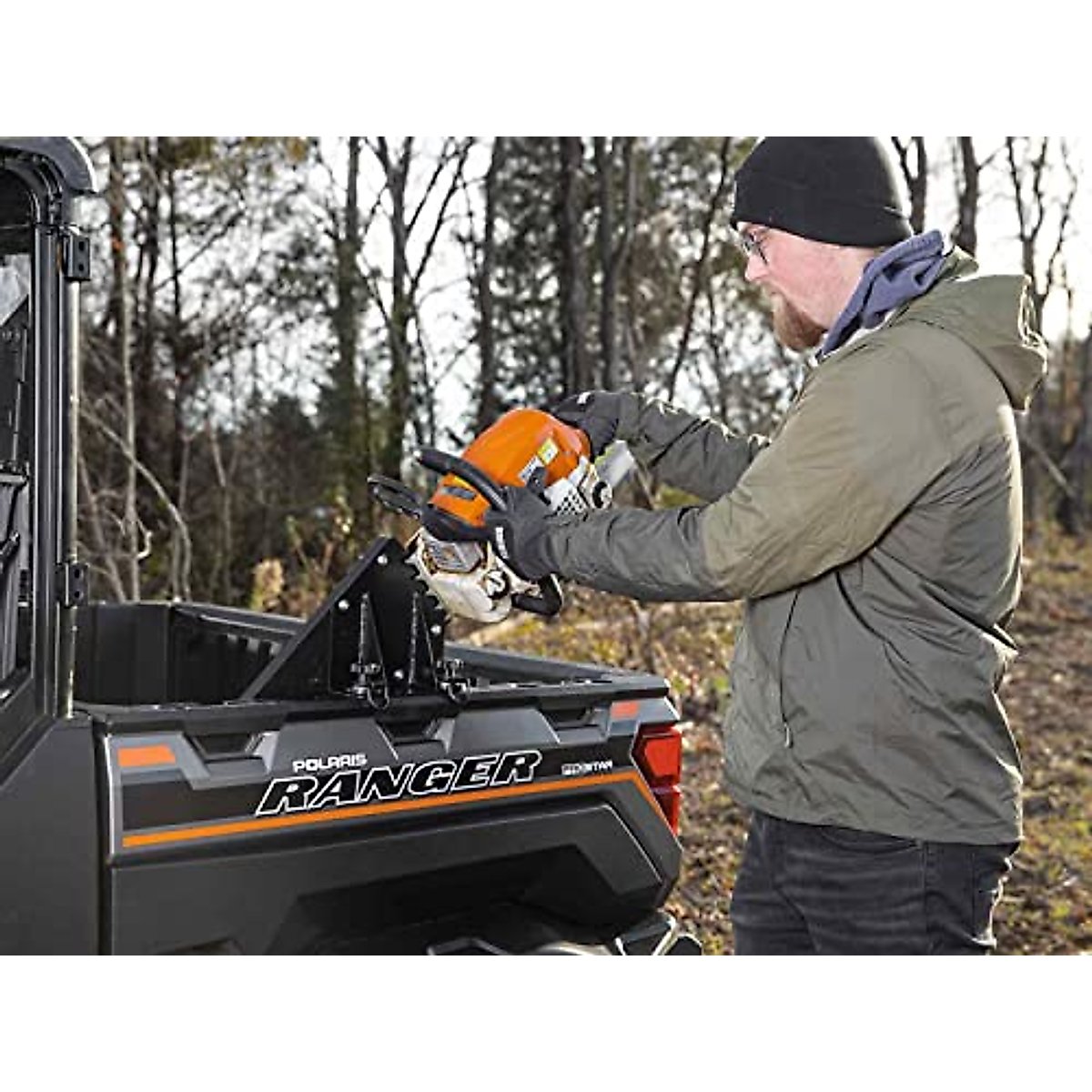 SuperATV Chainsaw Mount for Polaris Ranger and Polaris General (All Years and Models) | Includes Latch & Go Tie Downs for Easy Install | Made from Heavy-Duty UHMW | UV-Resistant Powder Coating