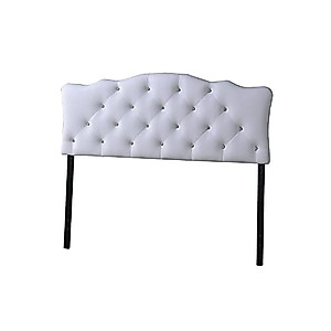 Baxton Studio Rita Modern and Contemporary Full Size White Faux Leather Upholstered Button-Tufted Scalloped Headboard
