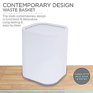 Bath Bliss 8 Liter Acrylic Wastebasket | Weighted Swing Top Lid | Small Trash Can | Waste Bin | Garbage Container | Contemporary Design | Bathroom | Bedroom | Office | Dorm | White