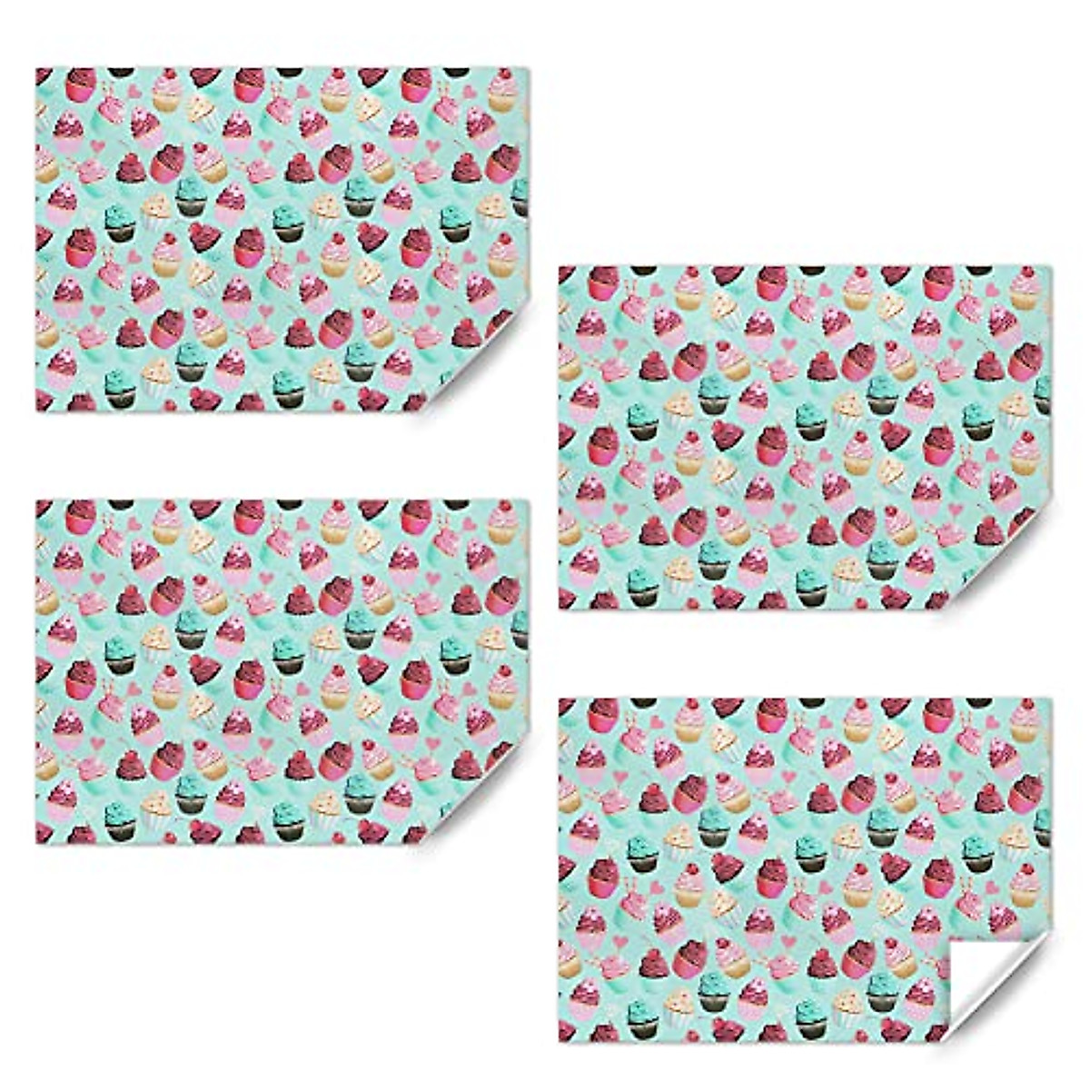 Blue Birthday Wrapping Papers, 4 Sheets Cupcake Muffin Printed Pattern Wrap Papers, 20 x 29 inch Per Sheet Folded Flat with 1 Roll Blue Ribbon for Baby Shower Party Holiday Kids Toddler Boys Gift Wrap