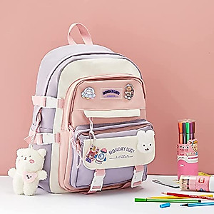 Aesthetic Cute Kawaii Backpack with Kawaii Pin and Pendants Accessories, Mochilas Para Ninas Bookbag Waterproof Nylon Material | Durable & Adorable 17"