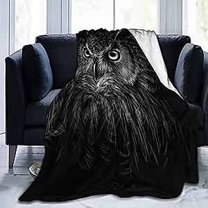 Black Owl Fleece Throw Blanket Soft Lightweight Warm Cozy Plush Blanket for Couch Bed Sofa 80"X60"