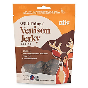 OTIS Venison Jerky for Dogs | Protein Packed, Pasture-Raised, Grass-Fed Venison Jerky Dog Treats Healthy Dog Treats - Wild Things | 4 Ounce Bag