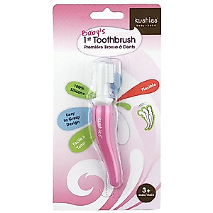Kushies Flexible Training Toothbrush for Infants Fuschia, 1% Silicone, Latex Free