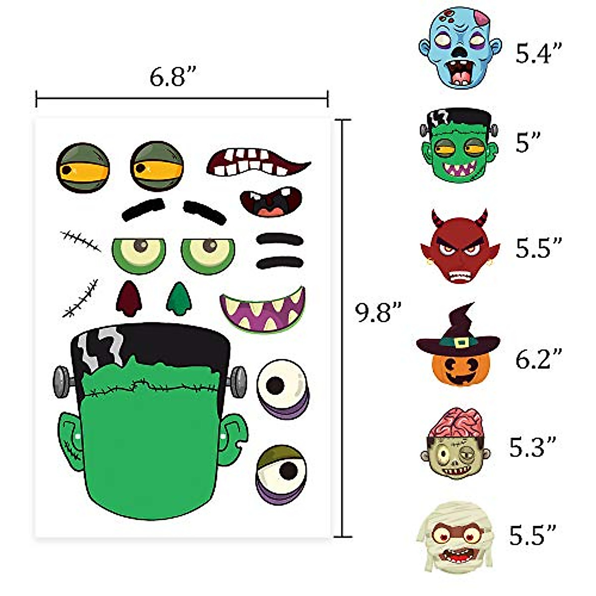 Halloween Stickers Crafts for Kids - Pumpkin Zombie Mummy - Party Games Favors Supplies Decorations 24Ct