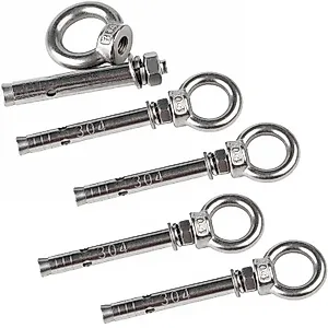 5PCS Eyebolt Bolt, M6x70 Concrete Eye Expansion Bolt, 304 Stainless Steel Heavy Duty Anchor FastenerRing Screw Eyes for Ceiling Concrete Masonry