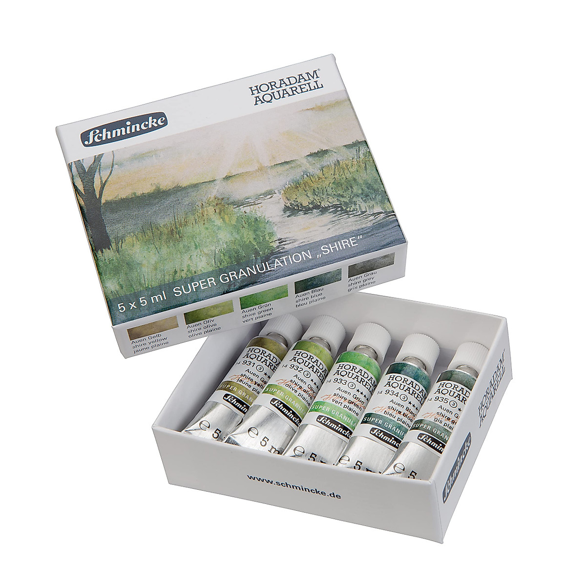 Schmincke - HORADAM® AQUARELL, Super- Granulation Set Shire 5 x 5 ml tubes, 74 860 097, cardboard set, very strong granulating colors, finest, supergranulating watercolors