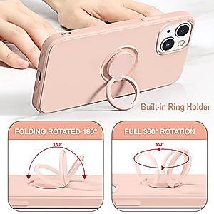Hython Case for iPhone 13 Mini Case with Ring Stand [360° Rotatable Ring Holder Magnetic Kickstand] [Soft Microfiber Lining] Slim Shockproof Rubber Protective Phone Case Cover for Women, Pink Sand