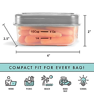 Fit & Fresh Cup Snack Set, Set of 5 Reusable Portion Control Containers, BPA-Free, Microwave/Dishwasher Safe, Multicolored Lids, 9.5" x 4.25" x 3.5", Green