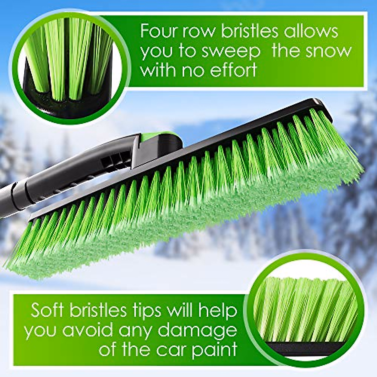 ALMA Foam Snow Brush for Car Extendable - UP TO 50 INCH Extendable Snow Brush and Ice Scraper - 360 SWIVEL Snow Brush for SUV - Broom Snow Scraper for Car Cleaner - Snow Brush for Trucks Snow Removal