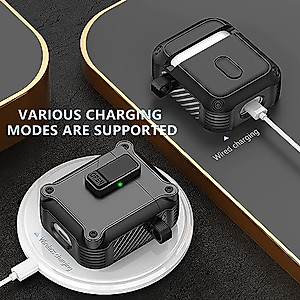 Airpods Case Cover with Cleaner kit,Automatic Snap Switch Design with Secure Lock Clip Protection for Apple Airpods 2nd/1st Generation Charging Case（Black）