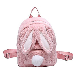 FVGWTVS Plush Bunny Ears Backpack, Girls Cute Backpack Mini Fluffy Plush Rabbit Travel Backpack Shoulder Bag Satchel